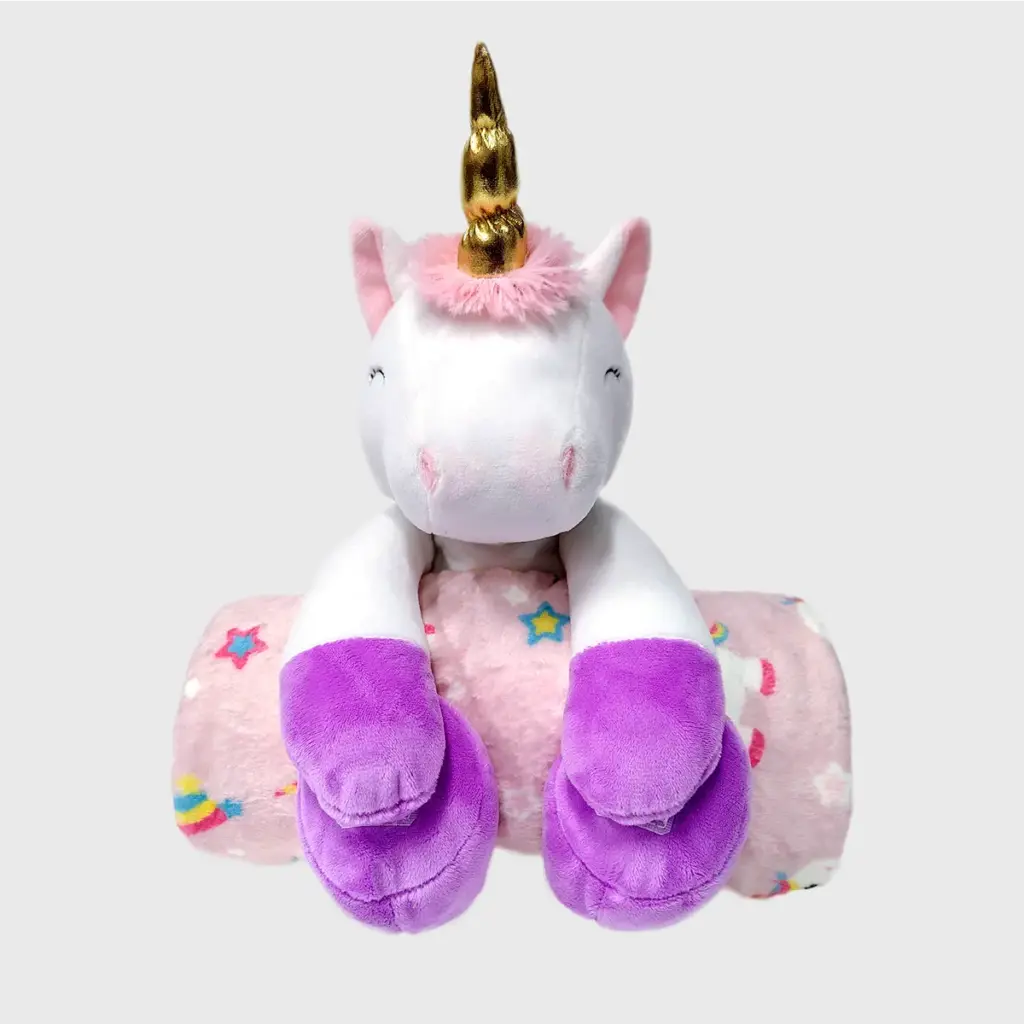 Set de Cobija con Peluche de Unicornio | Manta y Peluche 25x27 cm